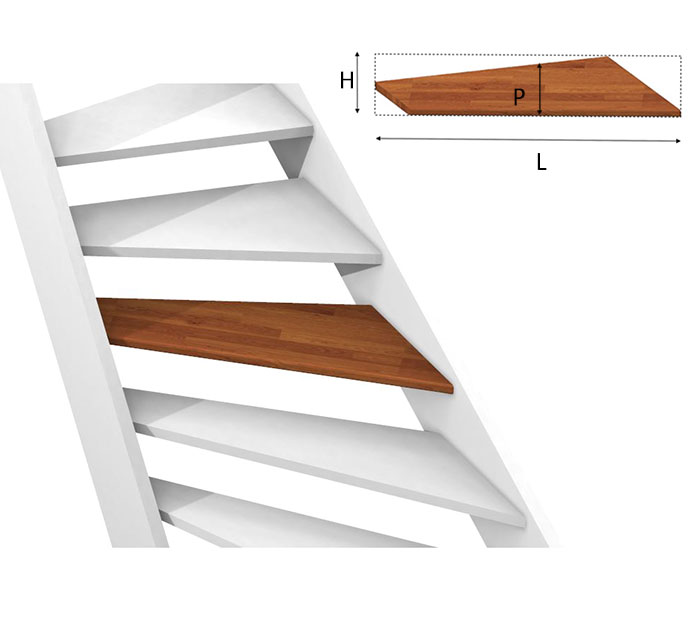 Gradino in legno di faggio e rovere finger joint a pedata costante